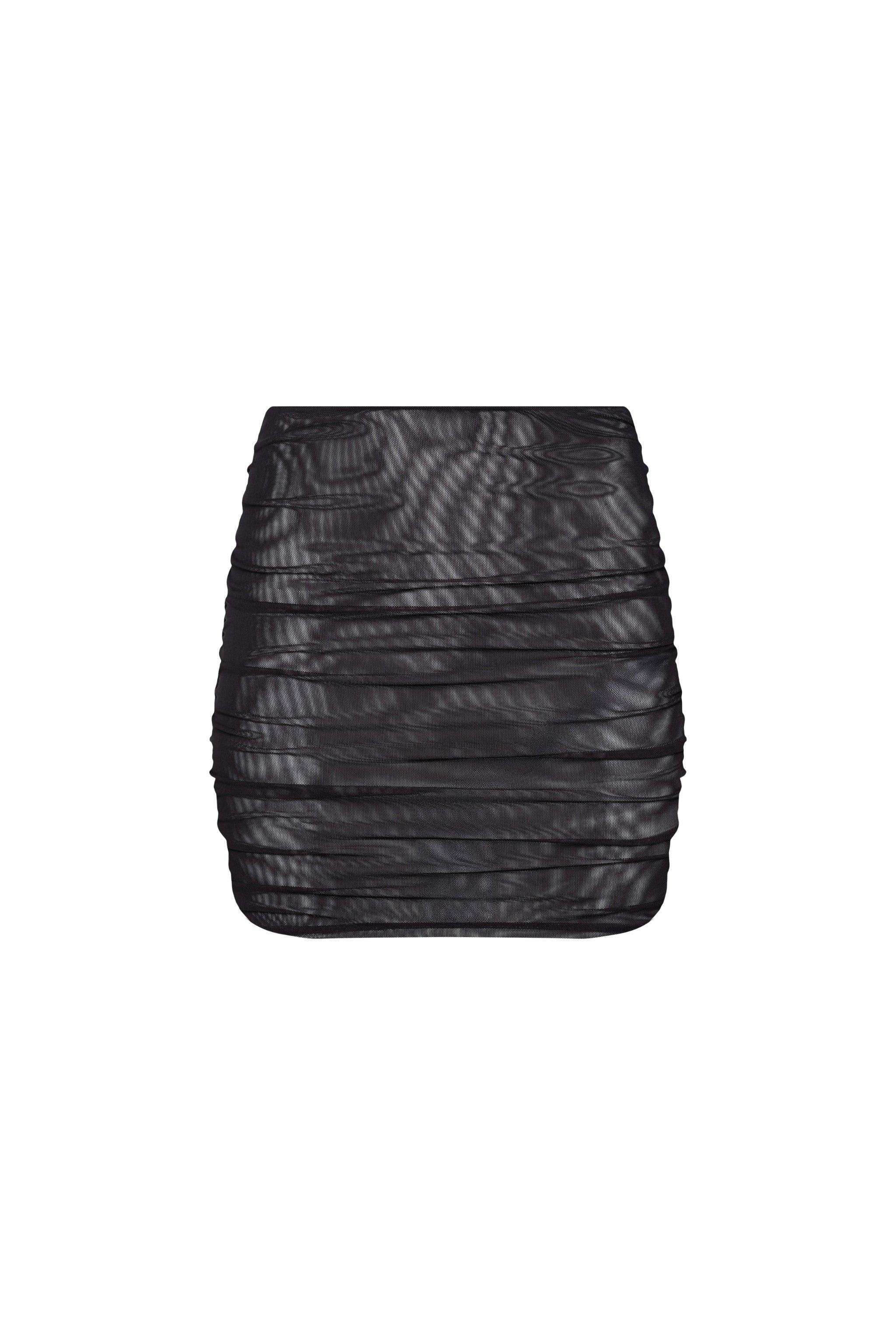 Black Mesh Mini Skirt | Ruched Swim Cover Up | PLAYALUXE