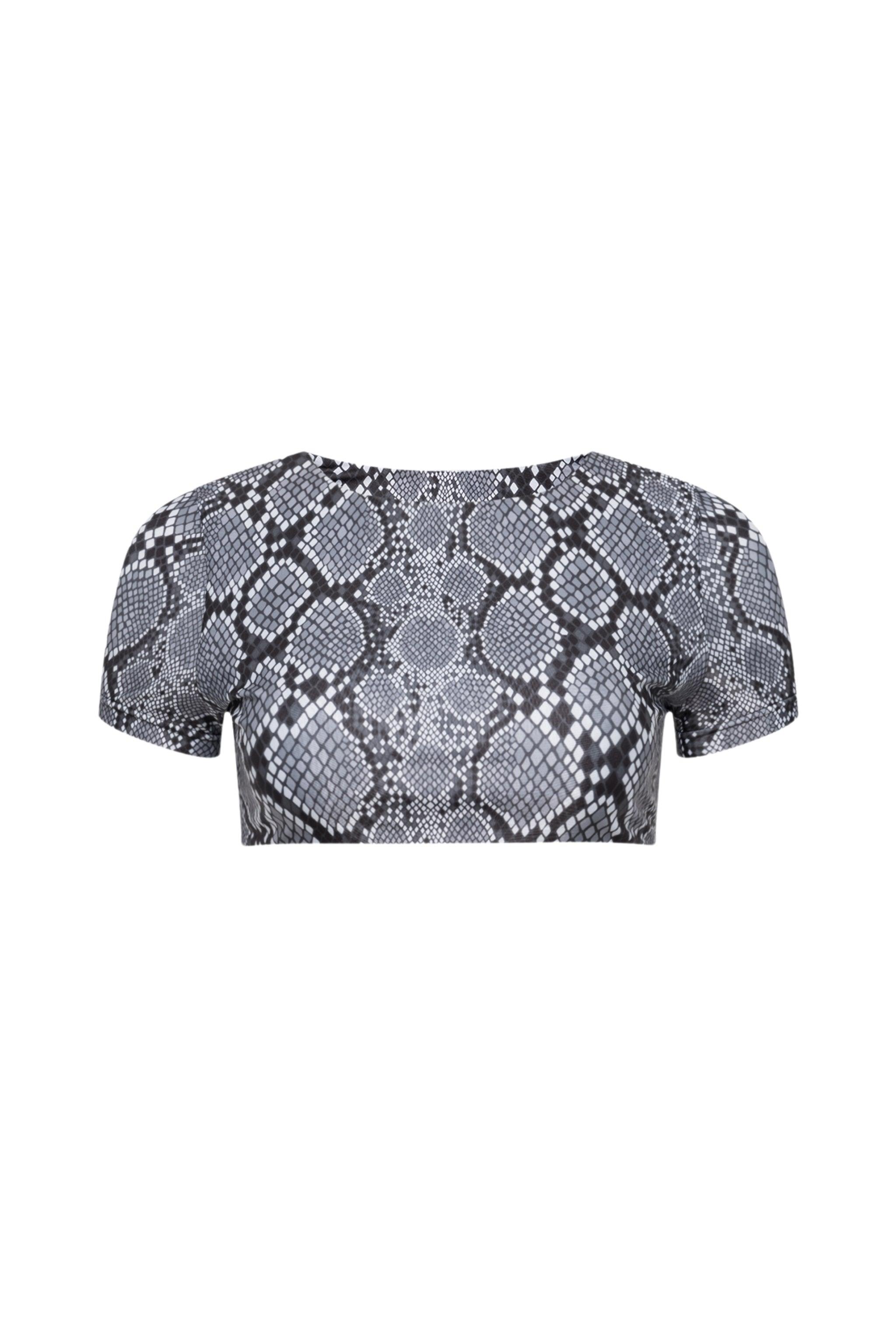 Women's Swimwear | Snake Print Cropped Swim Tee | PLAYALUXE